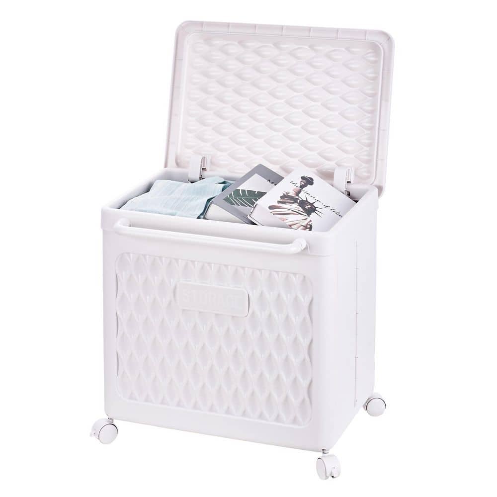 VECELO Rolling Storage Bins with Lid - Foldable Plastic Storage Cart ...
