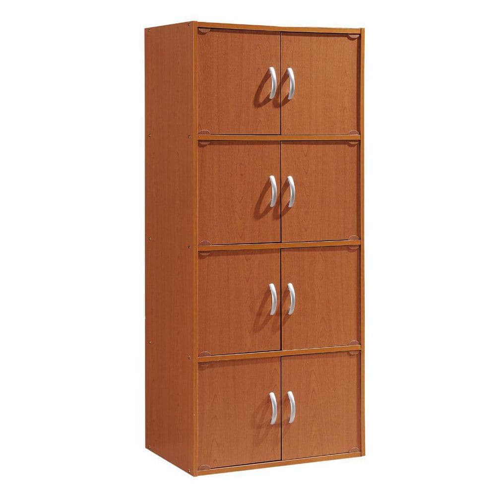 L'Baiet 54.2 in. Tall Cherry Wood 4-Shelf Bookcase with 8-Doors ...