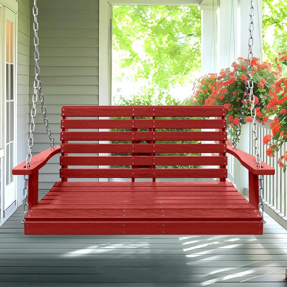 JEAREY 2-Person HDPE Plastic Outdoor Porch Swing in Red PE-DY-Red - The ...