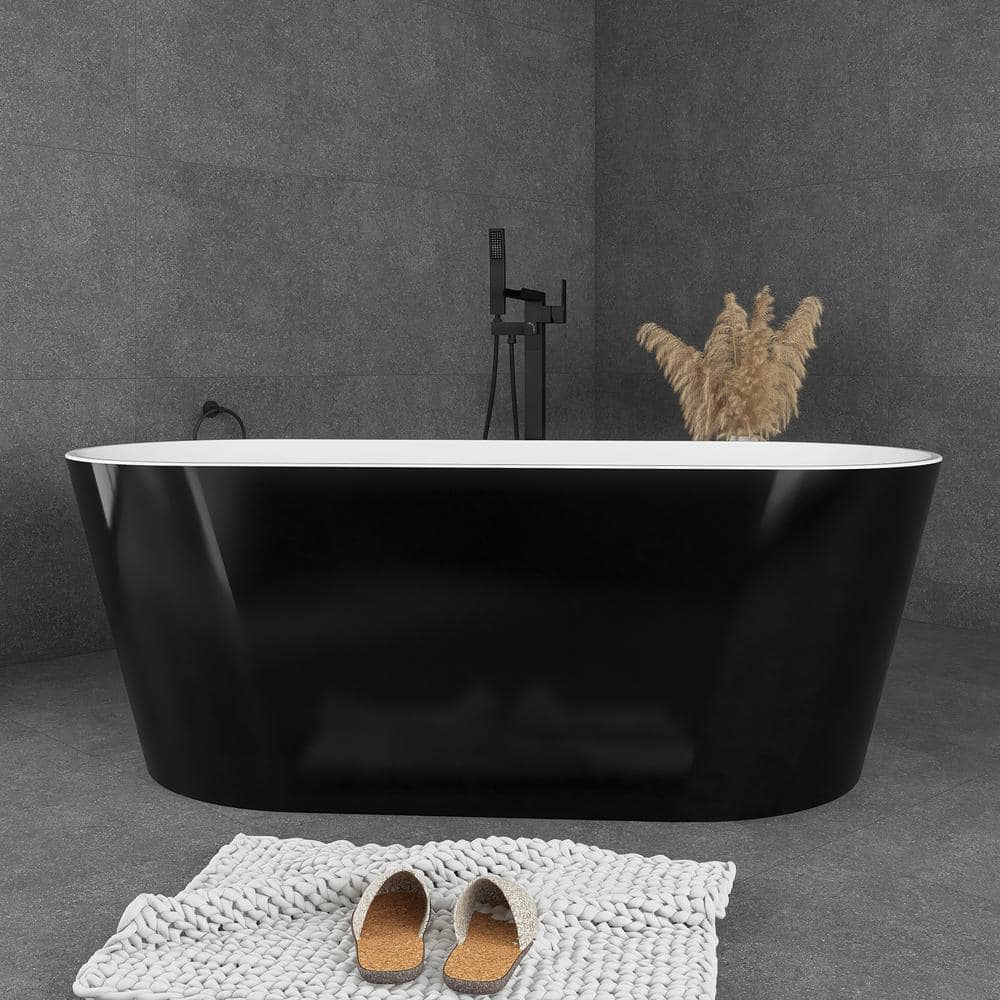 59 in. x 31 in. Acrylic Freestanding Soaking Bathtub with Chrome ...
