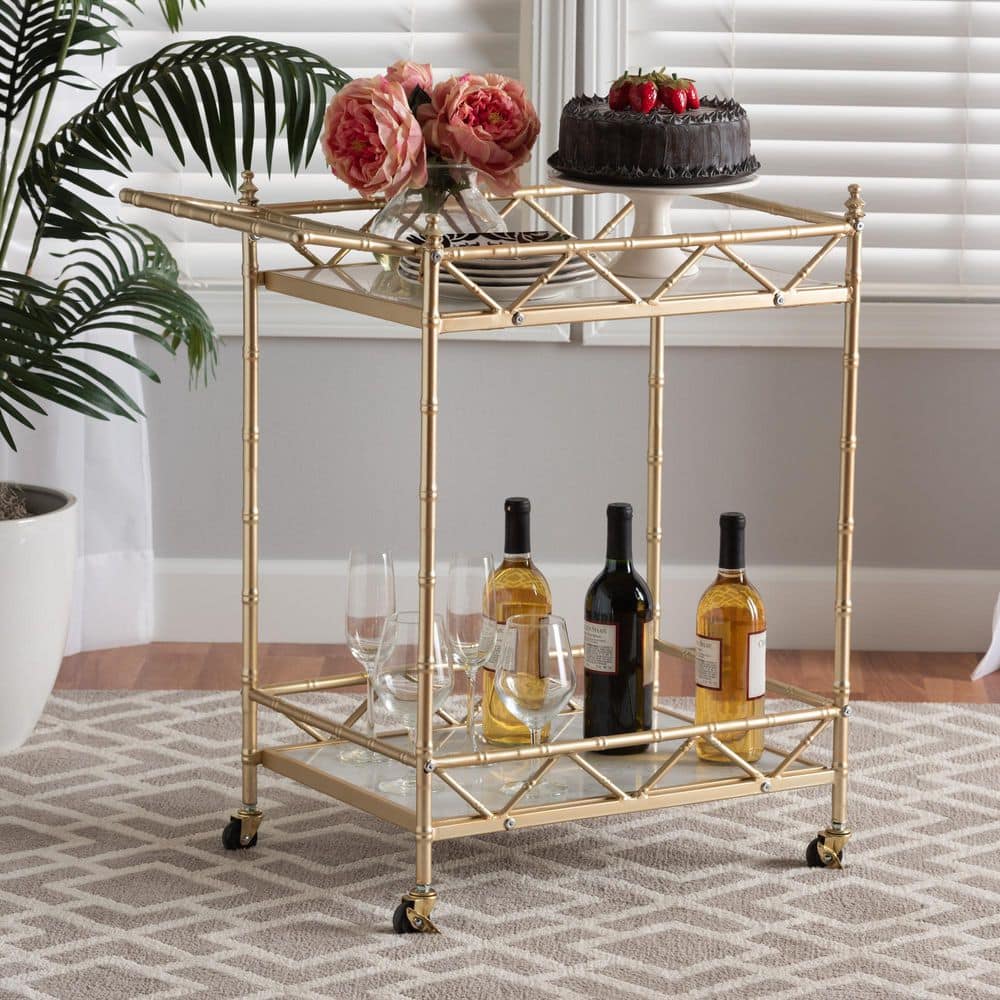 Baxton Studio Mela Gold and White Marble Wine Cart 222-12527-HD - The ...