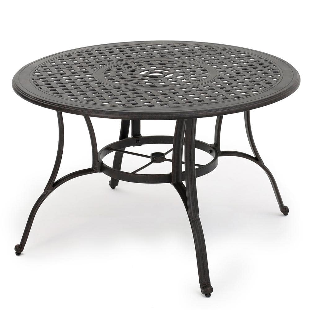 Zeus & Ruta 46.8 in. Black Aluminium Round Outdoor Dining Table for ...