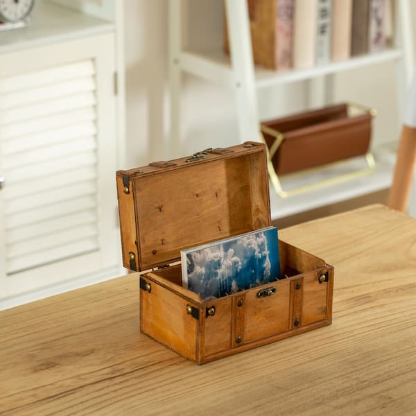 Vintiquewise Farmhouse Antique-Style Wood Treasure Chest with Leather ...