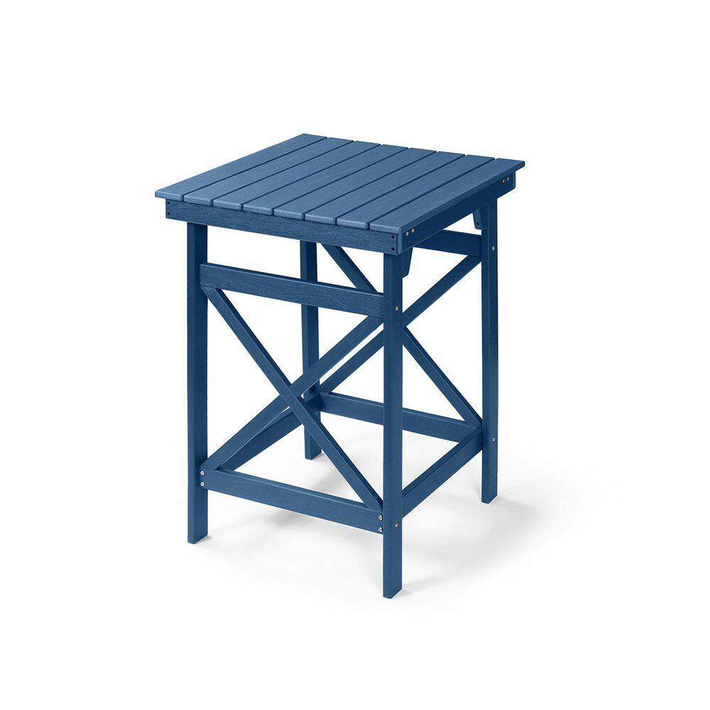 EHOHISAL Navy Blue HDPE 41 in. All-Weather Outdoor Bar Table ...