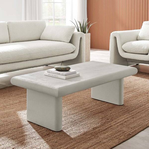 MODWAY Relic 24 in. in White Rectangle Solid Mango Wood Concrete ...