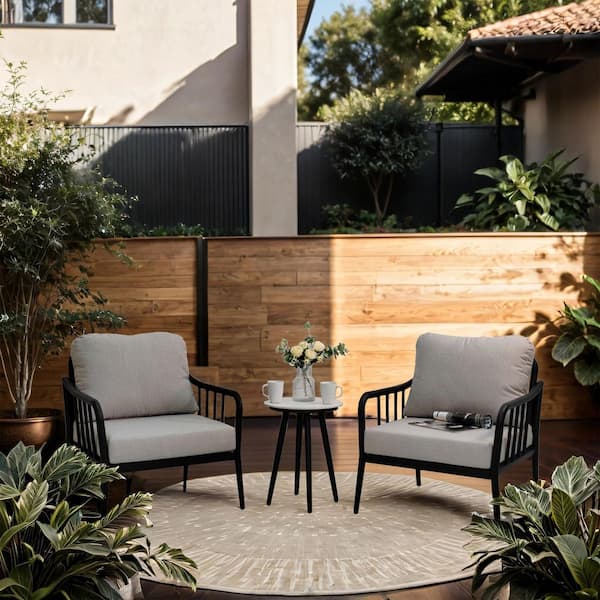 DENISLAWN Zephyra 3-Piece Aluminum Outdoor Chat Set with Sunbrella ...