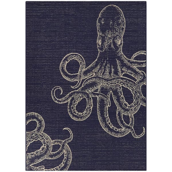 BALTA Octavius Navy Blue 8 ft. x 10 ft. Octopus Indoor/Outdoor Area Rug ...