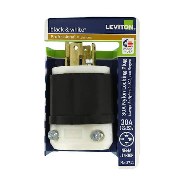 Leviton 30 Amp 125/250-Volt Locking Plug, Black and White 2711-CS R50 ...