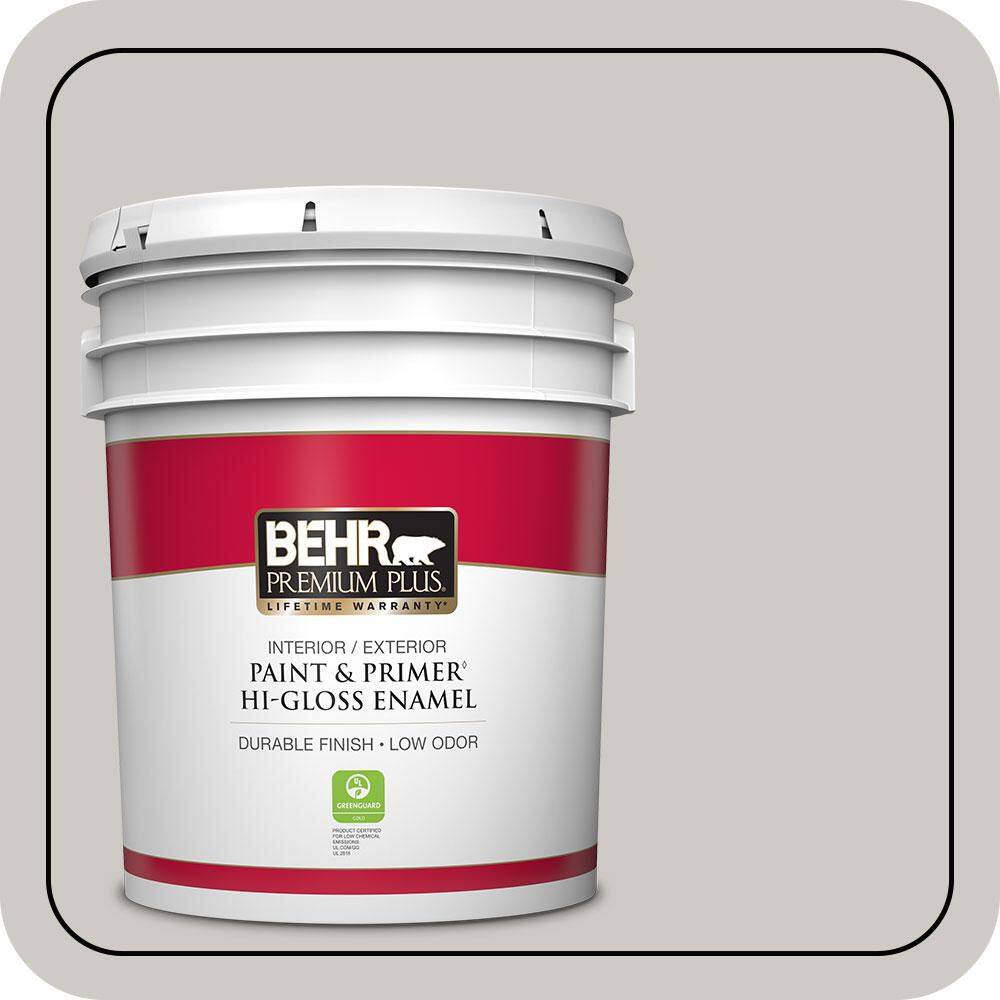 BEHR PREMIUM PLUS 5 gal. #BNC-05 Ground Fog Hi-Gloss Enamel Interior ...