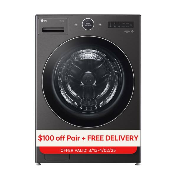 LG 5.0 cu. ft. Stackable Smart Front Load Washer in Black Steel with ...