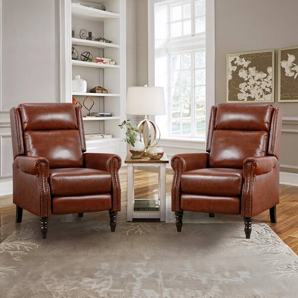 cozyman 30 in. Red Brown Modern Genuine Leather Recliner with Nail Head ...