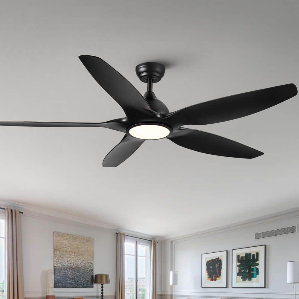LINJO 60 in. Black 5 ABS Blades Downrod Standard Ceiling Fan with ...