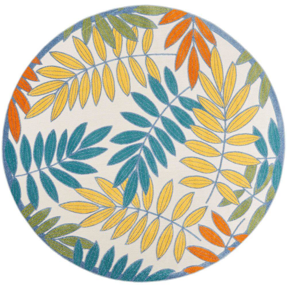 Nourison Aloha Ivory/Multi 8 ft. x 8 ft. Round Floral Contemporary ...