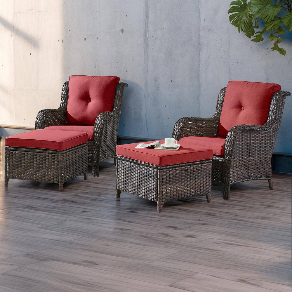 moosprr Arcline 4-Piece Patio Brown Wicker Outdoor Chat Sets with Red ...