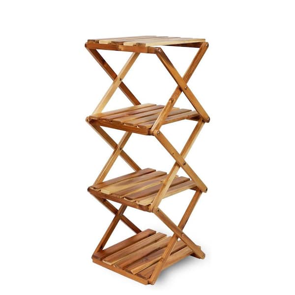 4-Tier Tall Metal and Wood Plant Stand Indoor/Outdoor Small Flower Pot ...