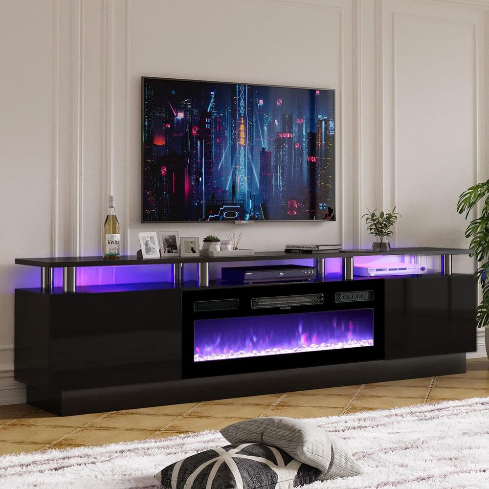 Sizzim 80 in. Freestanding Electric Fireplace TV Stand with 12-Color ...