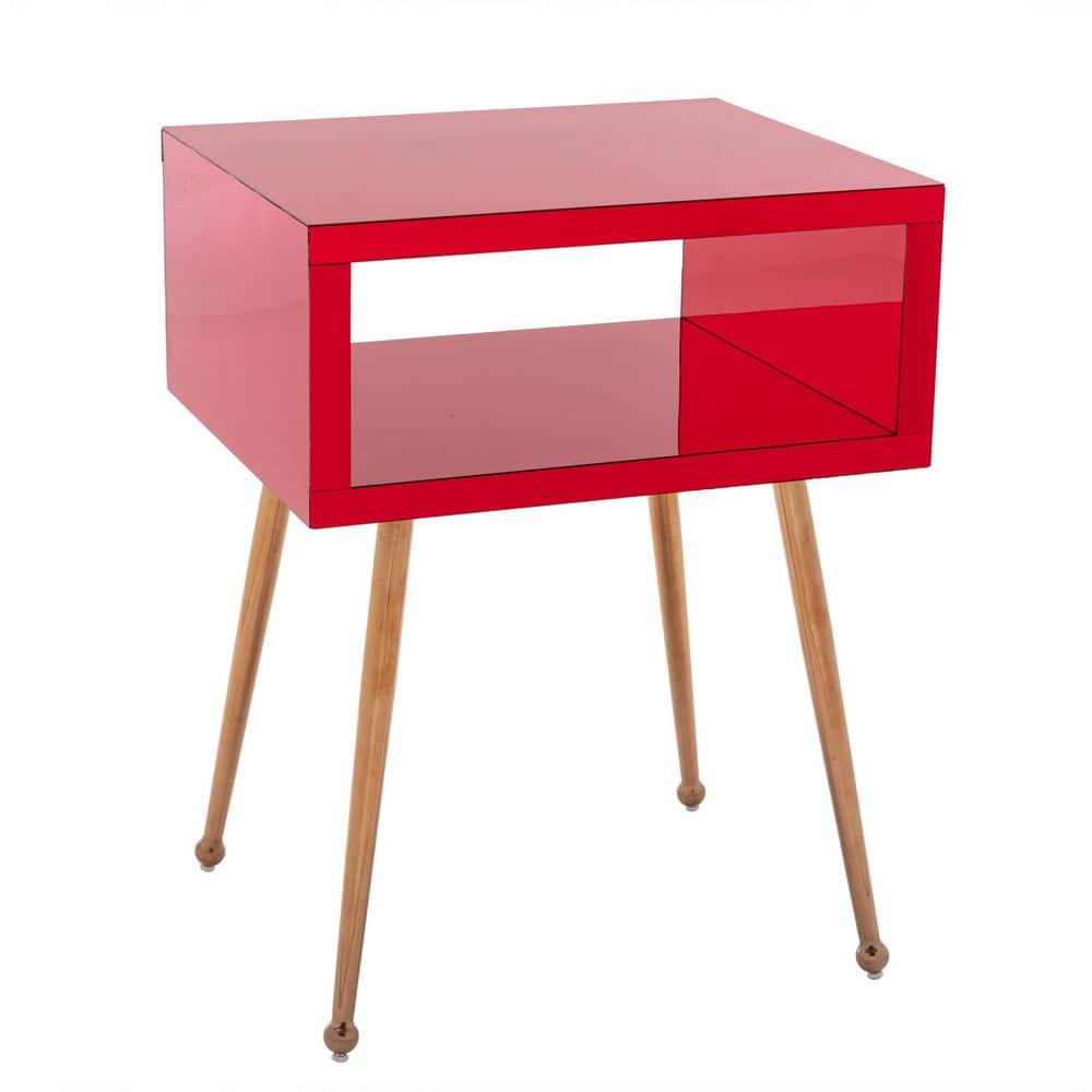 SUNRINX Wine Red Mirror end Table Mirror Nightstand MG6-67BD - The Home ...