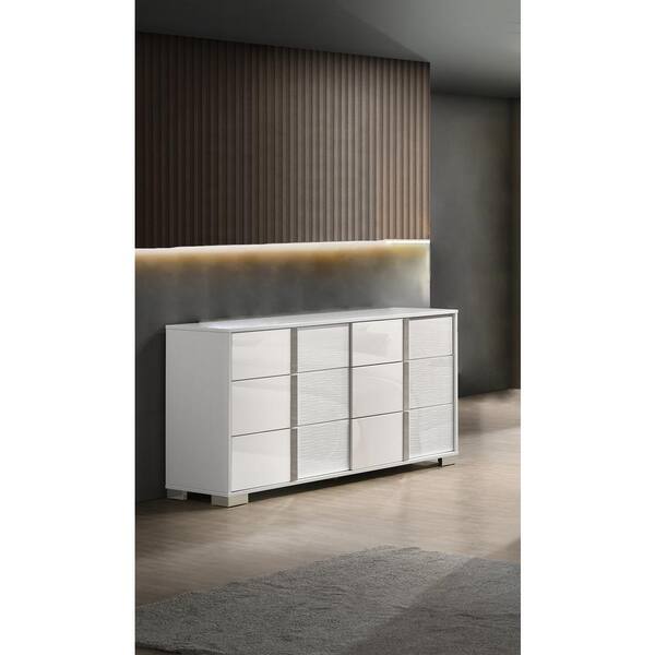 Best Quality Furniture Elma White Lacquer 6 Drawer 18 in. Dresser B750 DR The Home Depot