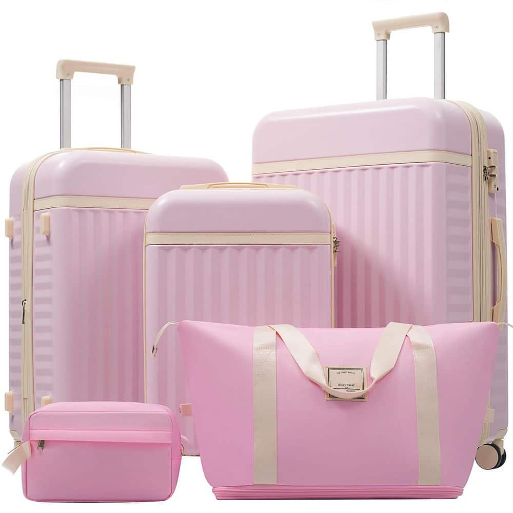 Tatahance 3-Piece Pink Hardside Spinner Wheels Luggage Set with Travel ...