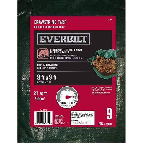 Everbilt 9 ft. x 9 ft. Black and Green Medium Duty Drawstring Tarp ...