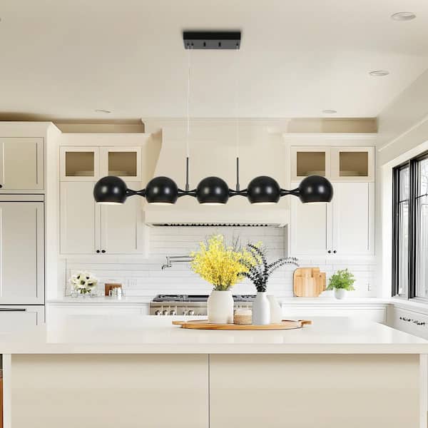 LNC 5-Light Dimmable Integrated LED Matte Black Linear Chandelier for ...