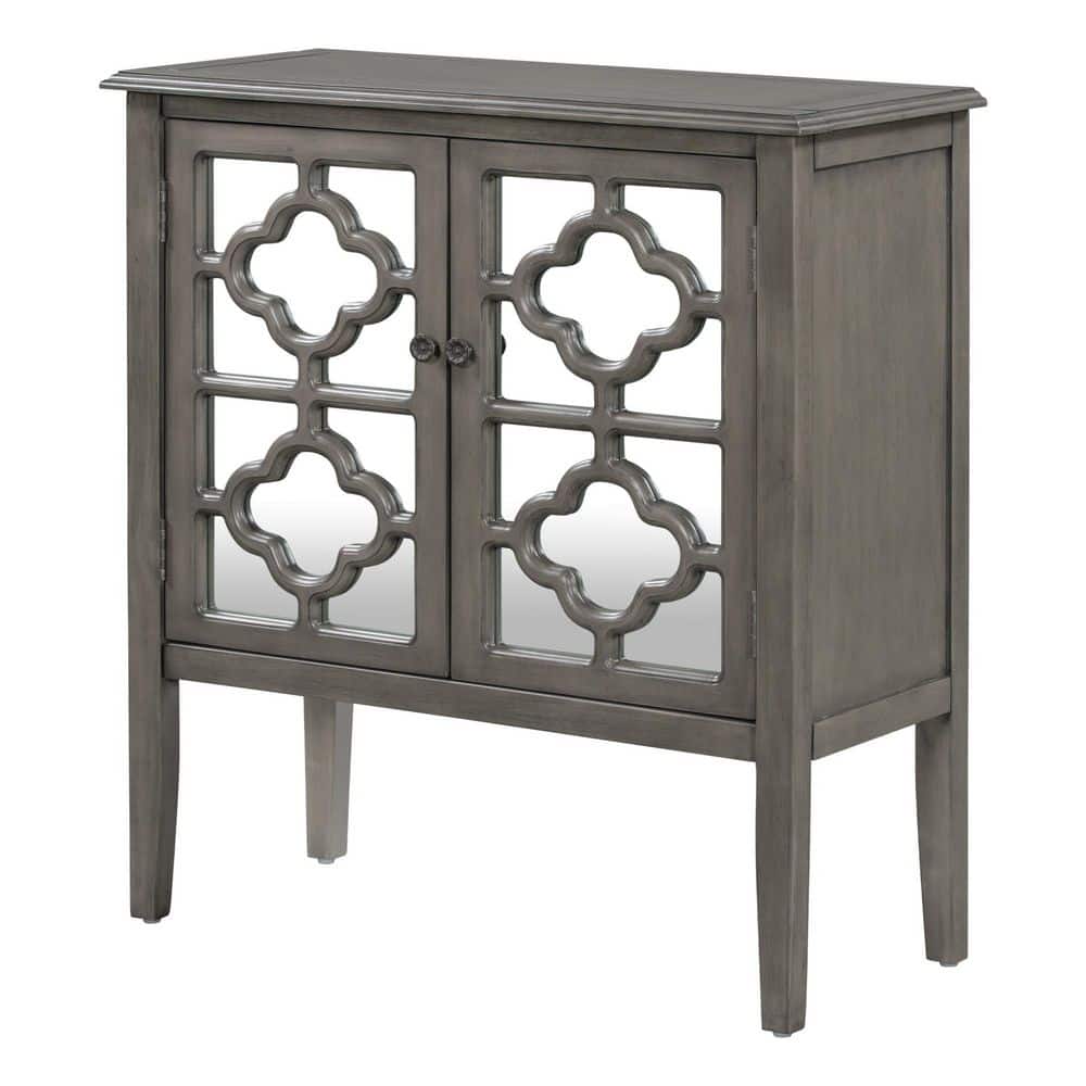 VERYKE Gray Wood Storage Cabinet with Mirrored Doors and Adjustable ...