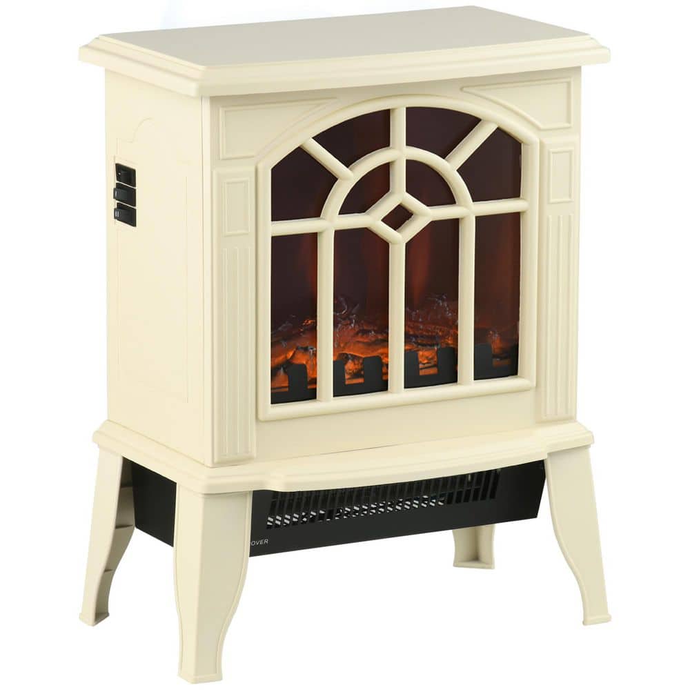 Huluwat 14.25 in. Freestanding Electric Fireplace in Cream White w ...