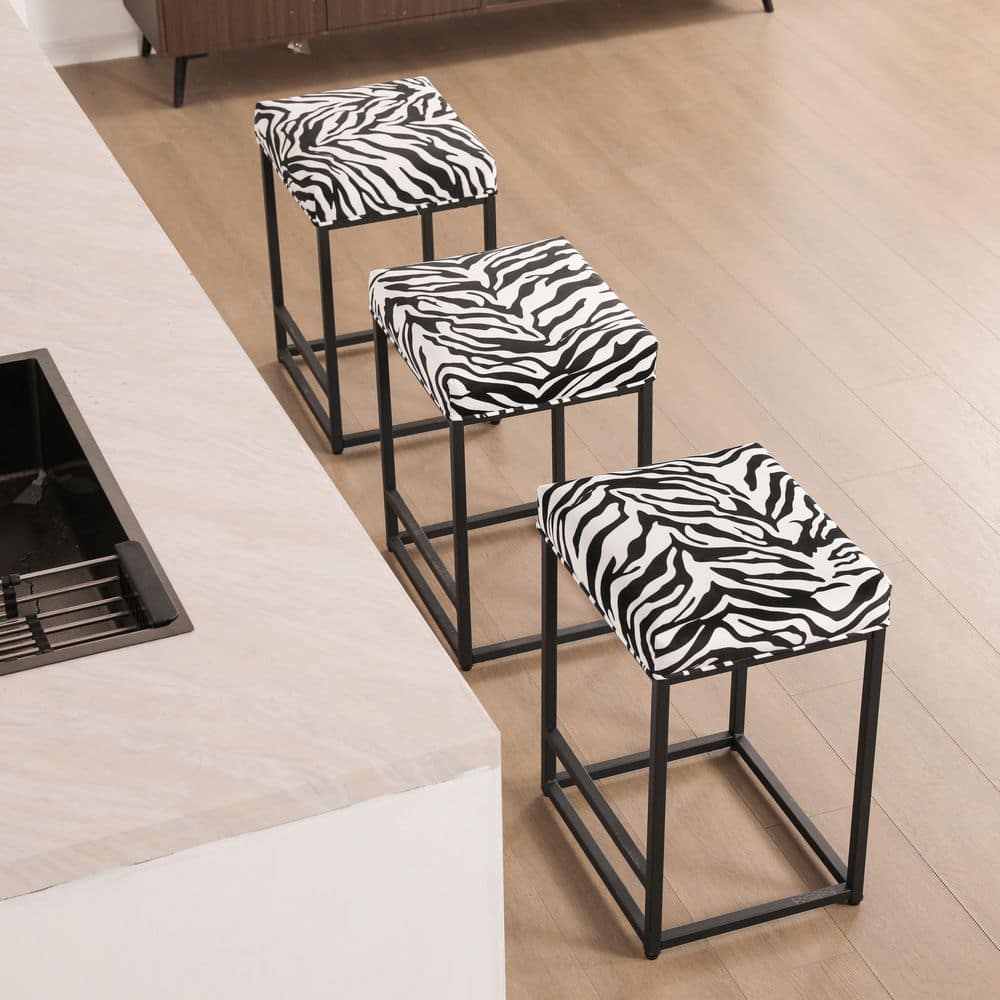PHI VILLA 24 in. Black Zebra Print Thick Cushion Backless Bar Stool ...