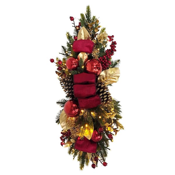 Puleo International 28 in. Pre-Lit Adorned Artificial Christmas Swag ...