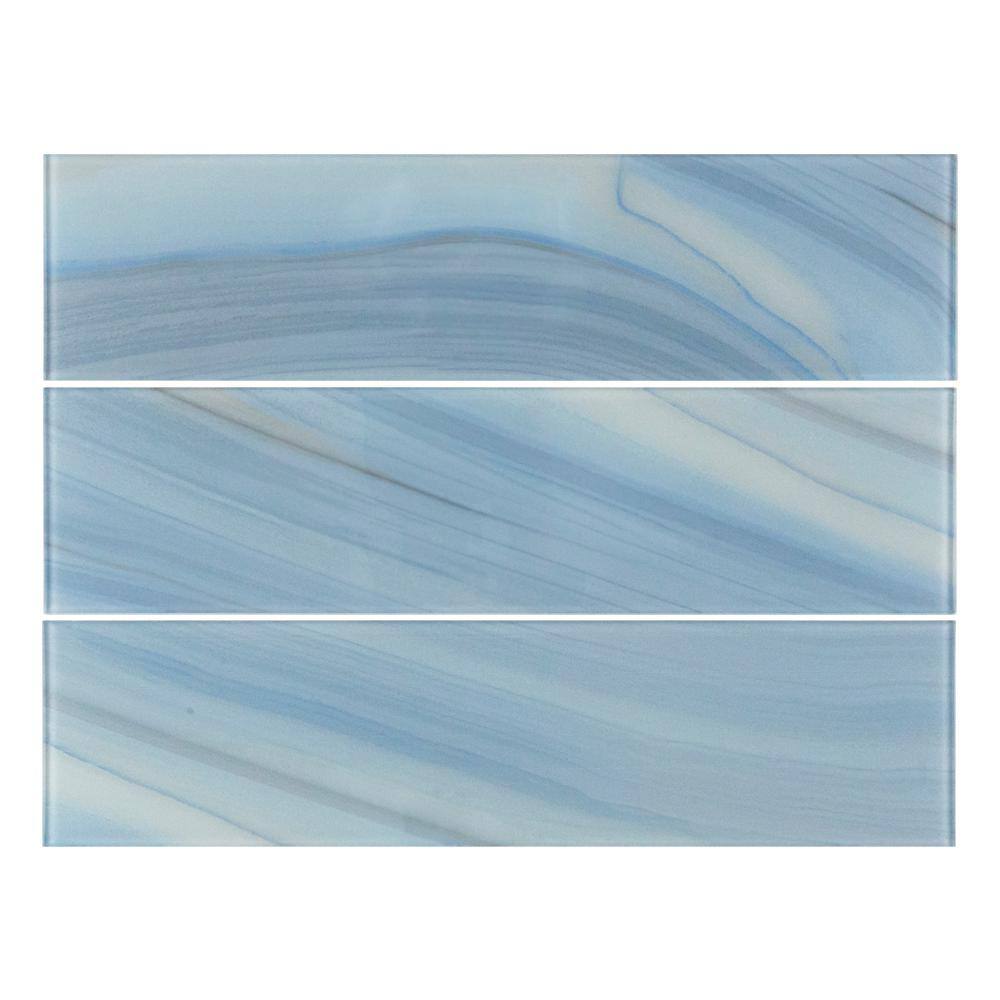 Jeffrey Court Orbit Blue 4 in. x 16 in. Linear Glossy Glass Wall Tile ...