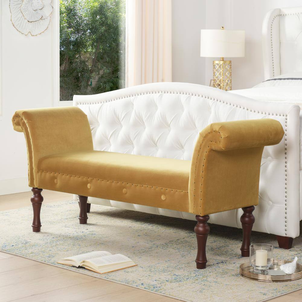 Jennifer Taylor Elise Mustard Yellow Roll Arm Entryway Bench-9605-959 ...