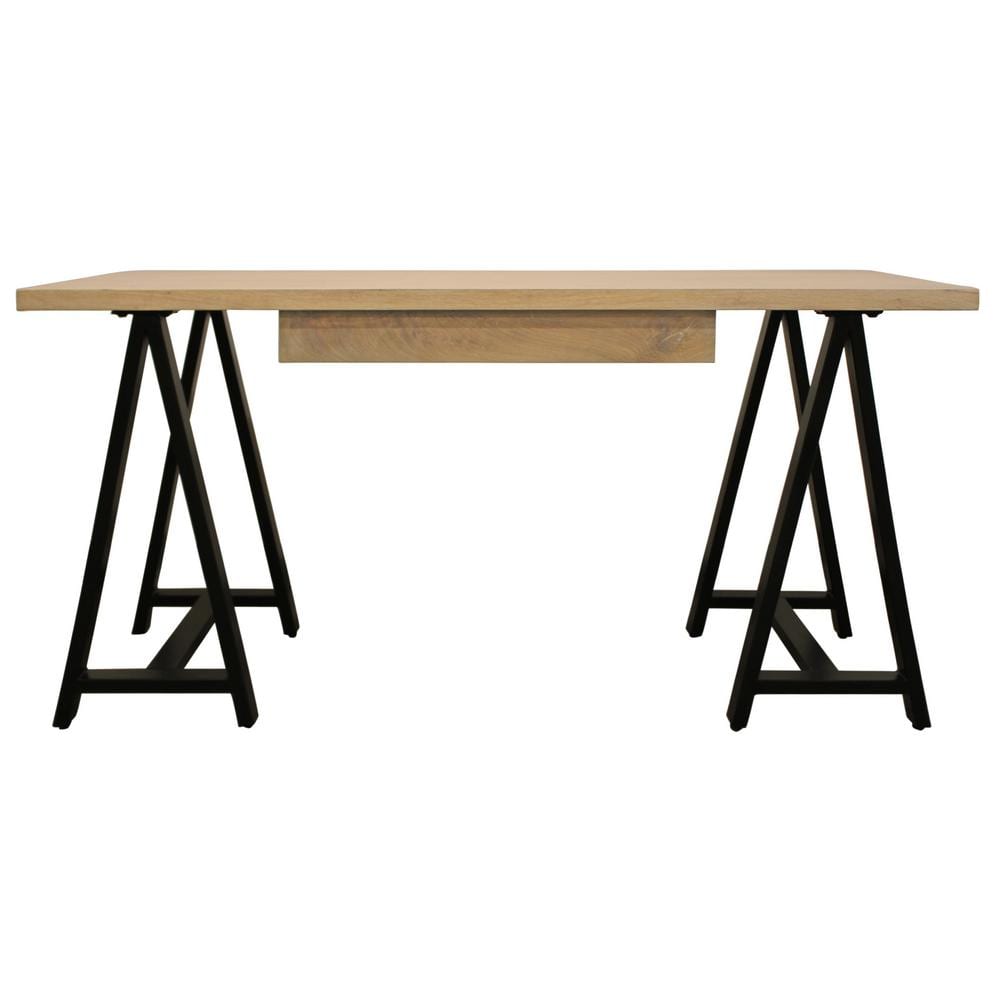 HomeRoots 60 in. Rectangular Ivory Solid Wood 1 Drawers Executive Desk ...