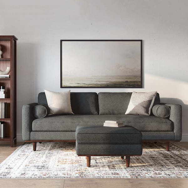 Simpli Home Morrison 89 in. Straight Arm Woven Blend Fabric Rectangle Wide Sofa Set with Ottoman in Charcoal Grey AXCSWOMOR88 CG The Home Depot