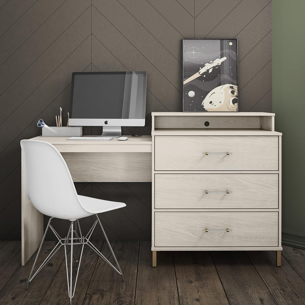 Novogratz Kalissa, White Oak with Gold, 3-Drawer, 28 in. W Dresser/Desk ...