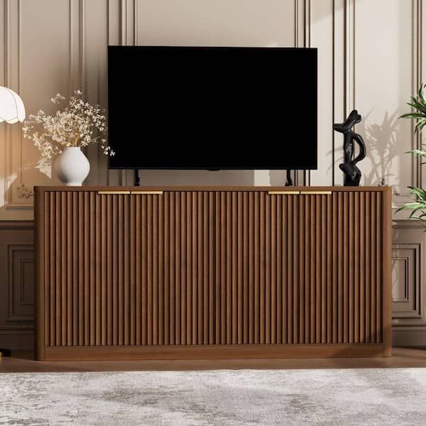 Seafuloy 59 in. W Walnut Finish Wavy TV Stand Fits TVs up to 60 in ...