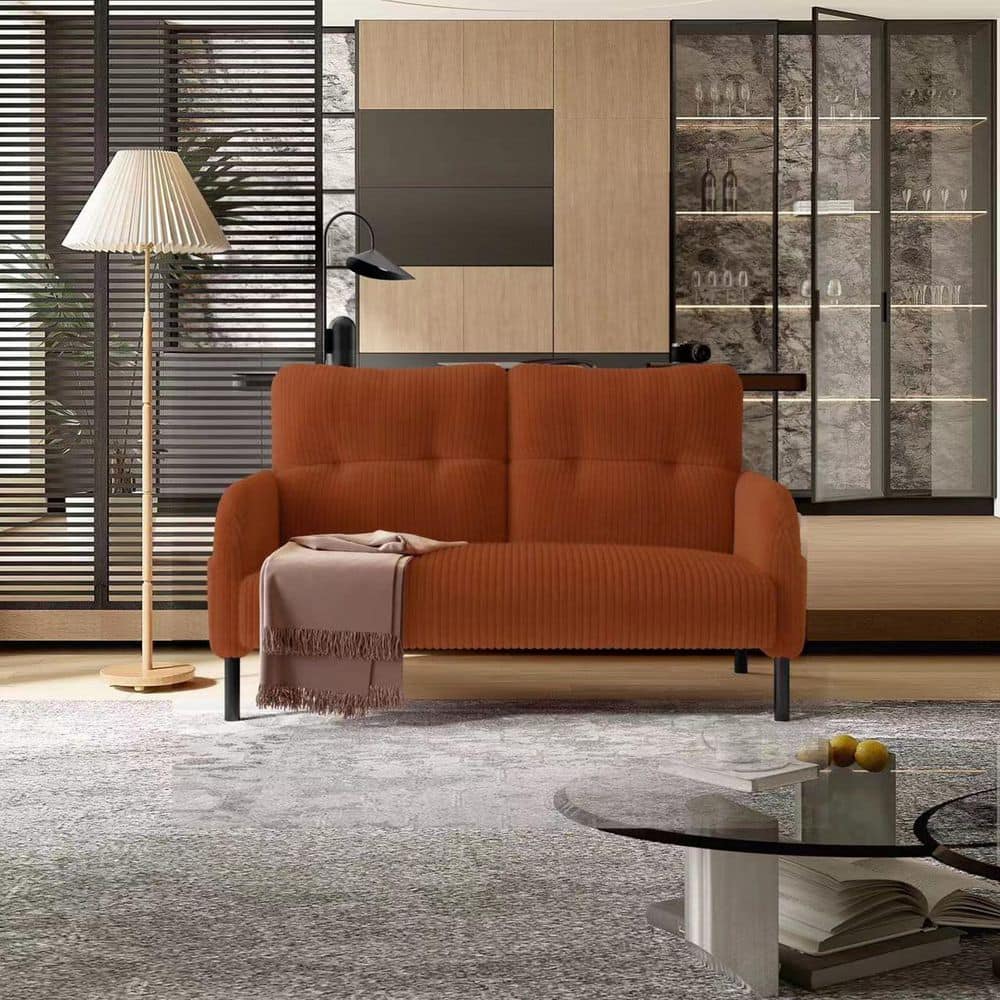 HOMEFUN 47 in. Modern Orange Corduroy Fabric 2-Seater Loveseat with ...