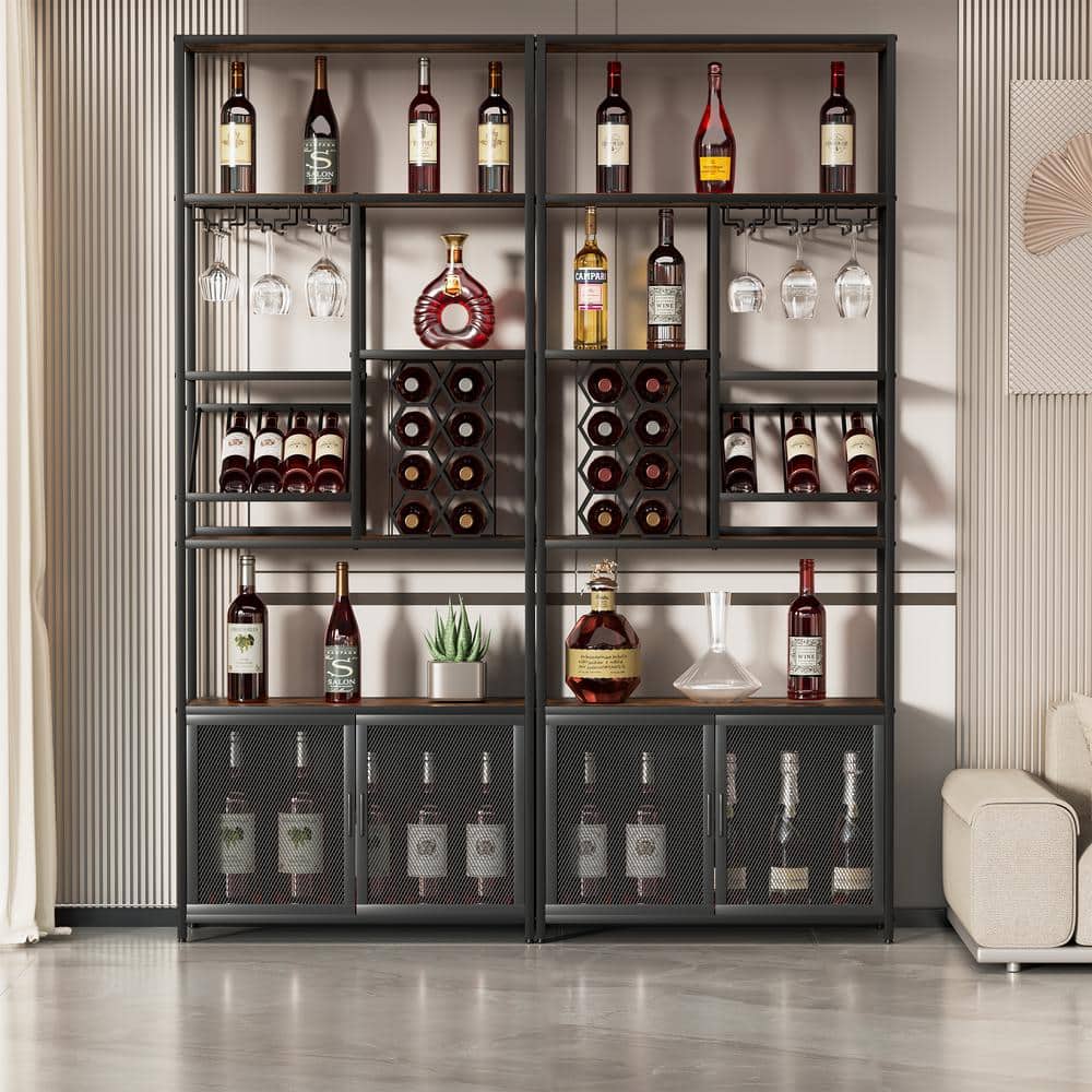 LORDEAR 30-Bottles Black Freestanding Bar Wine Rack with Glass Holder ...