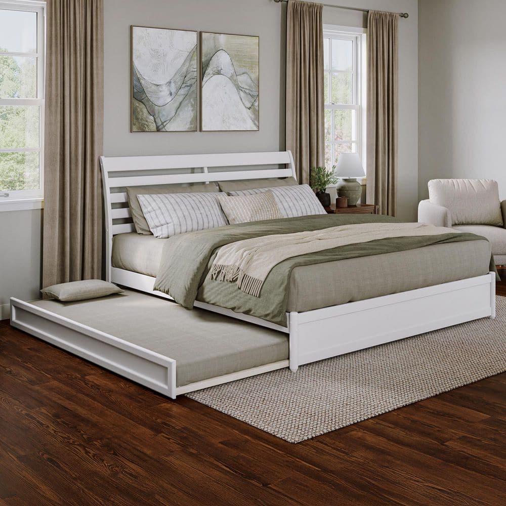 AFI Emelie White Solid Wood Frame King Platform Bed with Panel ...