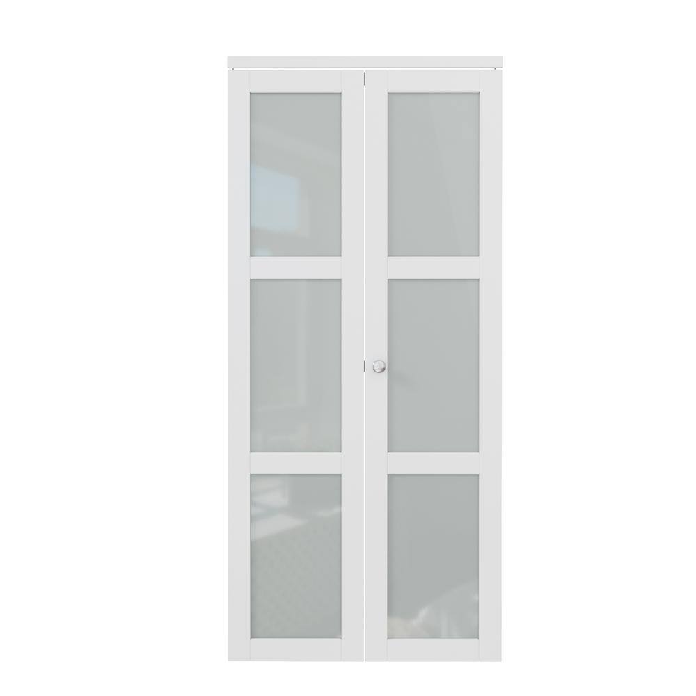ARK DESIGN 36 in. x 96 in. 3-Lite Tempered Frosted Glass Solid Core ...