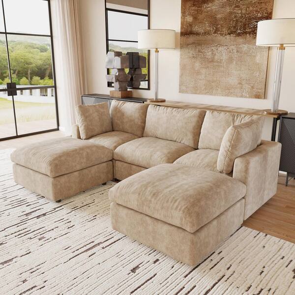 Magic Home 100 in. Square Arm 5-Piece Chenille U-Shaped Sectional Sofa ...