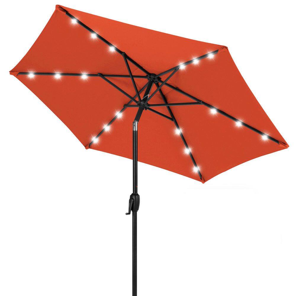 7.5 ft. Steel Market Solar Tilt Patio Umbrella in Rust with Push Button ...