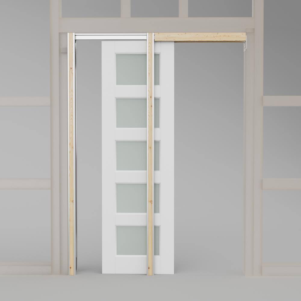 ARK DESIGN 24 in. x 80 in. White Primed 5-Lite Frosted Glass Door Slab ...