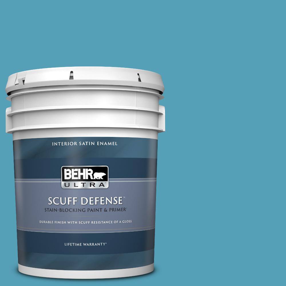 BEHR ULTRA 5 gal. #M480-5A North Pole Blue Extra Durable Satin Enamel ...