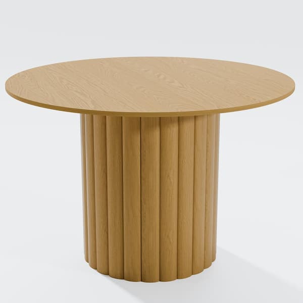 Lirago Round Oak Wood 46 in. Column Base Dining Table Seats 4 HD ...