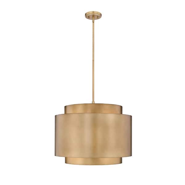 Harlech 4-Light Rubbed Brass Statement Pendant Light with Steel Shade ...