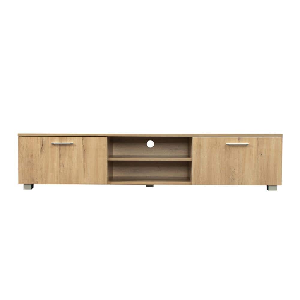 ATHMILE 63 in. W Oak Wood TV Stand Fits TV's up to 60 in. TV ...