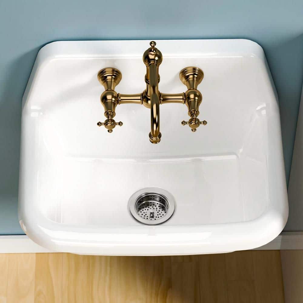 HOMLYLINK 24 in. x 17 in. High Back Farmhouse Sink Wall Mount Single ...
