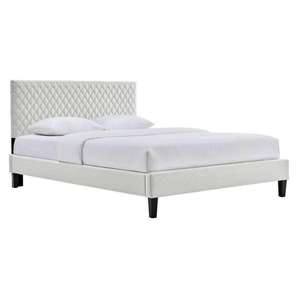 Modway Garcelle Performance Velvet Twin Platform Bed in Light Gray MOD ...