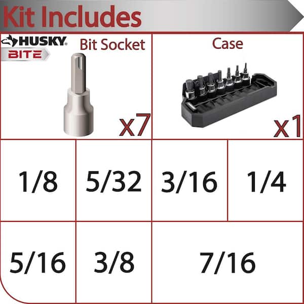 Husky BITE 3/8 in. Drive SAE Bit Socket Set (7-Piece) HB3DBS7S - The ...