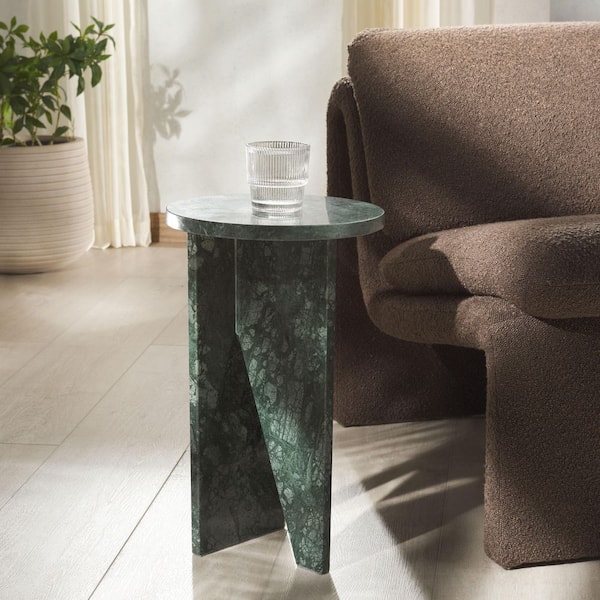 SAFAVIEH Devlin 12 in. Green Round Marble End Table SFV9734E - The Home ...